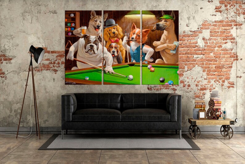 Dogs Playing Pool Canvas Wall Art Funny Gifts Dog Print Dog - Etsy