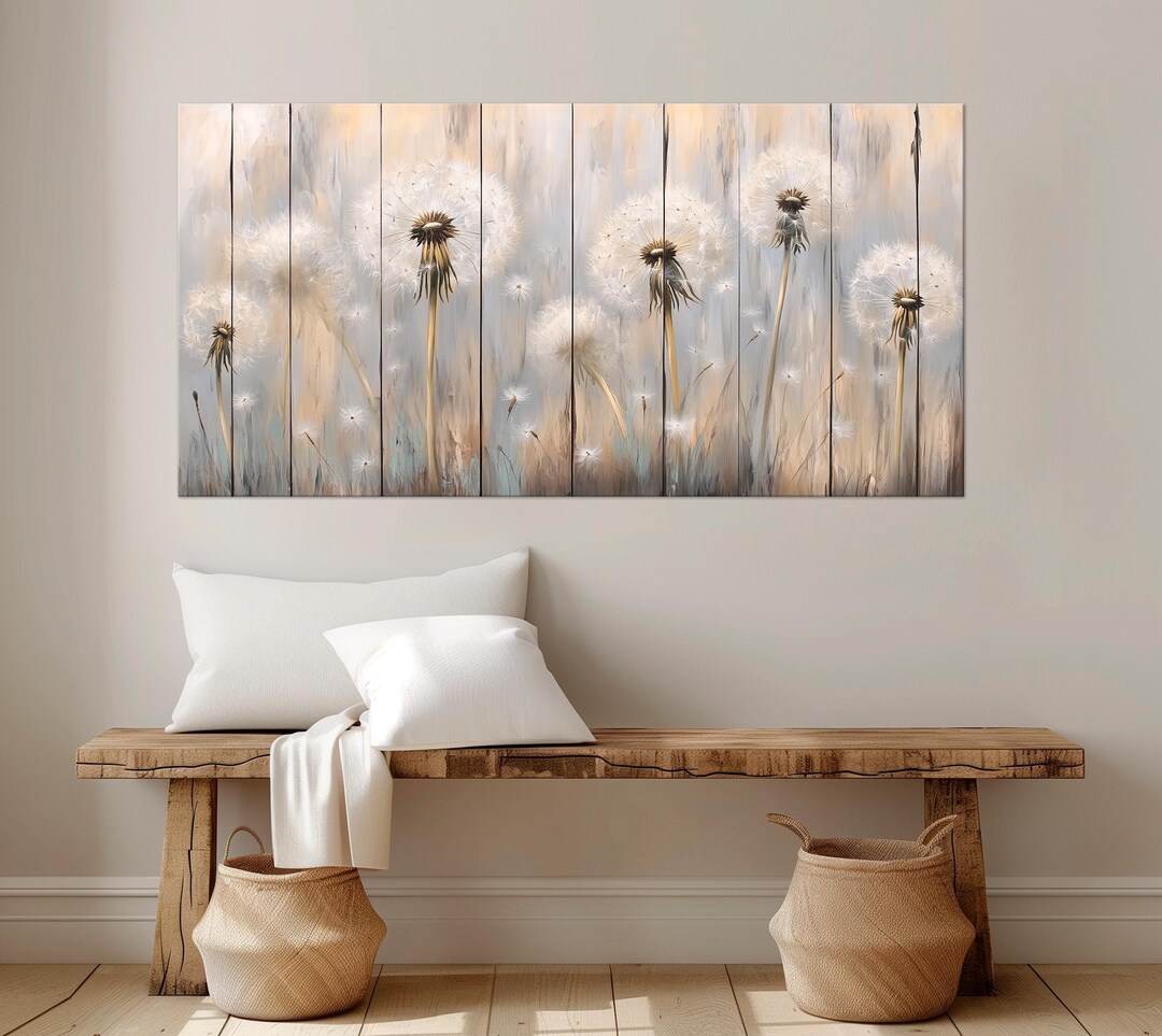 Abstract Dandelions Canvas Print Farmhouse Wall Art Dandelions on Wood ...