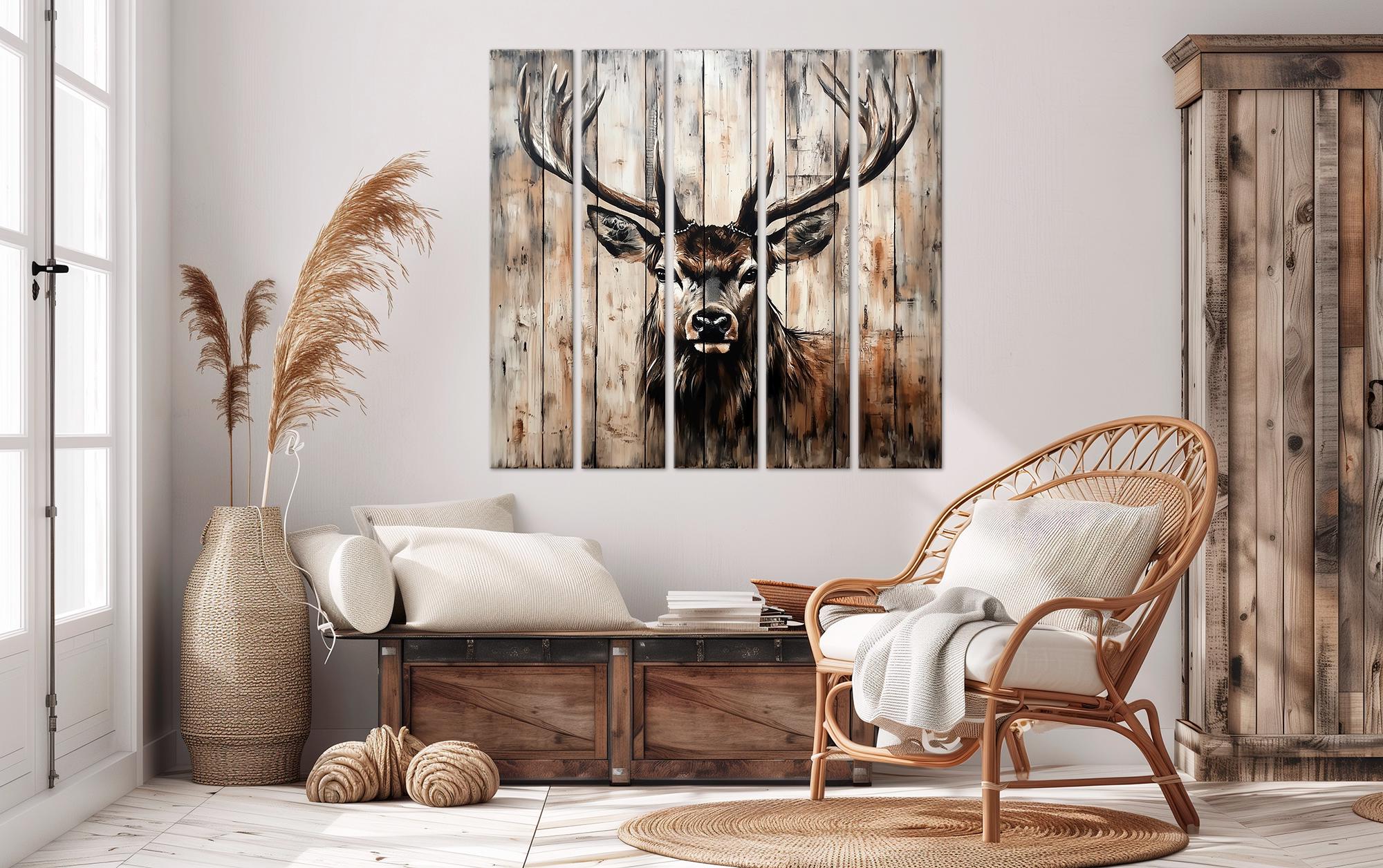 Deer Canvas Wall Art Rustic Wall Decor Deer Painting Print Elk on Wood ...