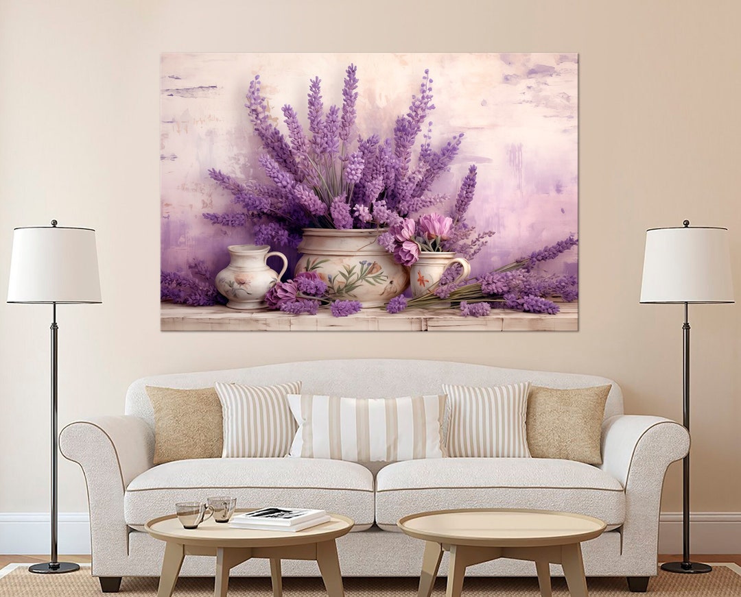 Lavender Flowers Canvas Wall Art Lavender Painting Print Rustic Home ...