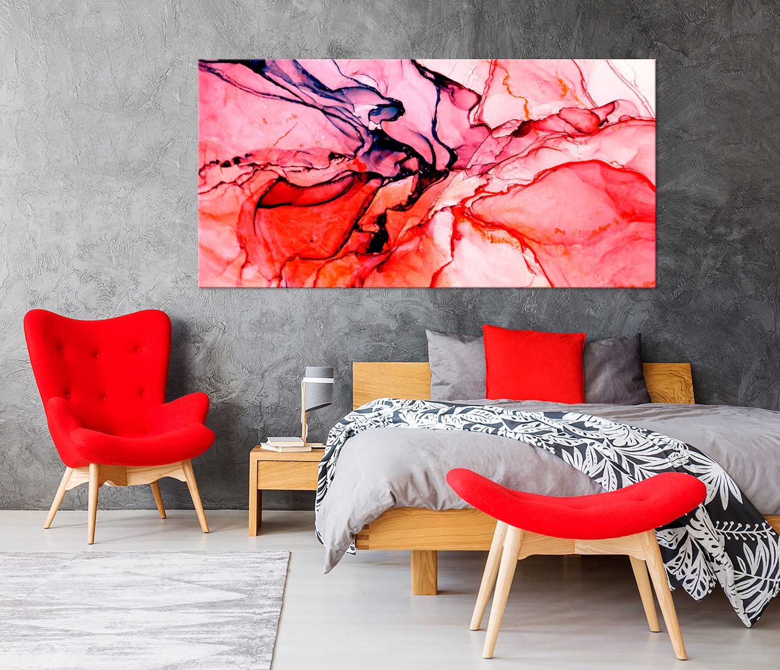Abstract Canvas Print Red Wall Art Bedroom Wall Decor Modern - Etsy
