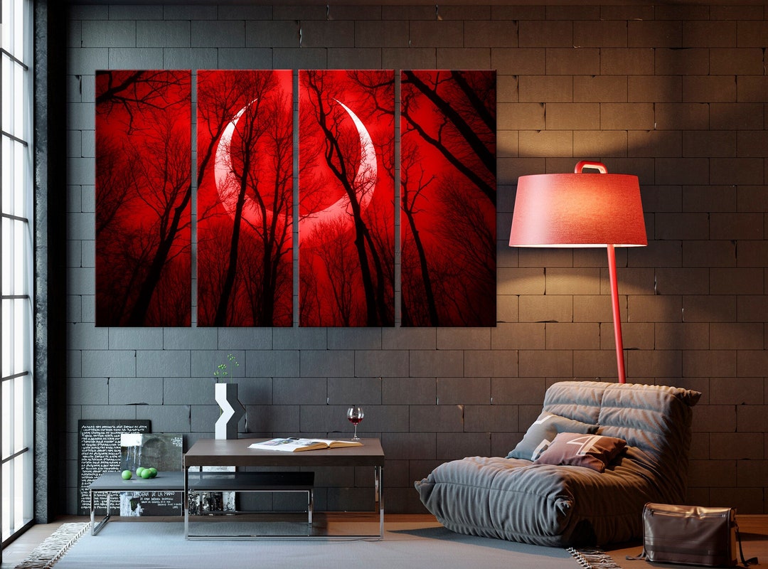 Gothic Canvas Wall Art Red Moon Print Dark Forest Art Gothic Wall Decor ...