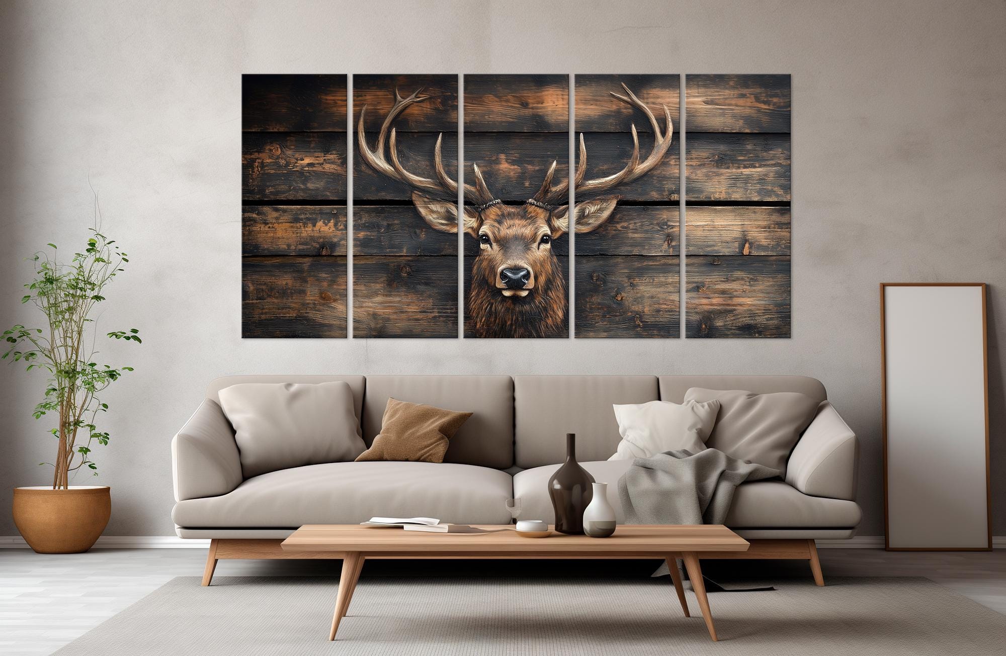 Rustic Deer Canvas Wall Art, Hunting Lodge Decor (ready to Hang Print ...
