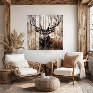 Deer Canvas Wall Art Rustic Wall Decor Deer Painting Print Elk on Wood ...