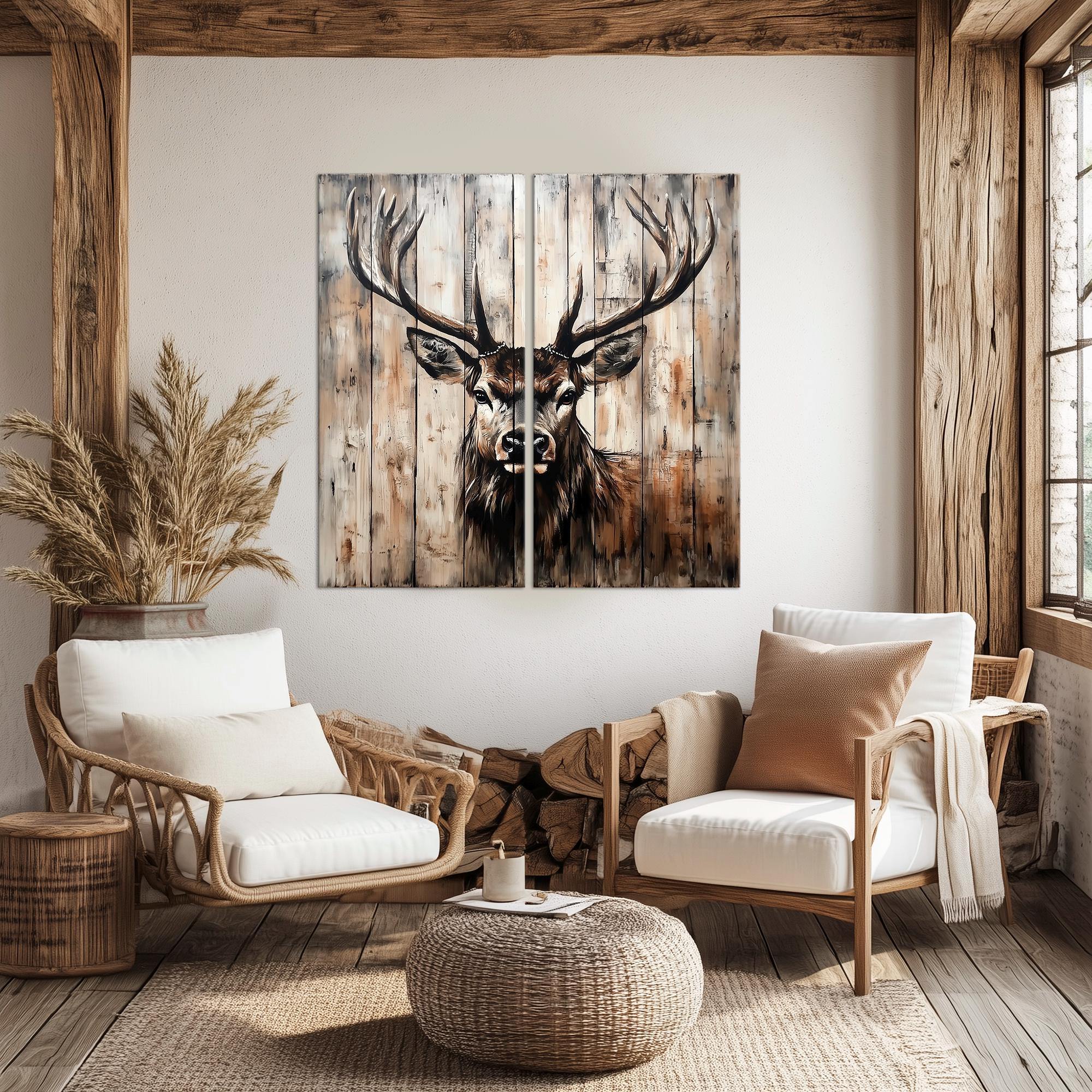 Deer Canvas Wall Art Rustic Wall Decor Deer Painting Print Elk on Wood ...