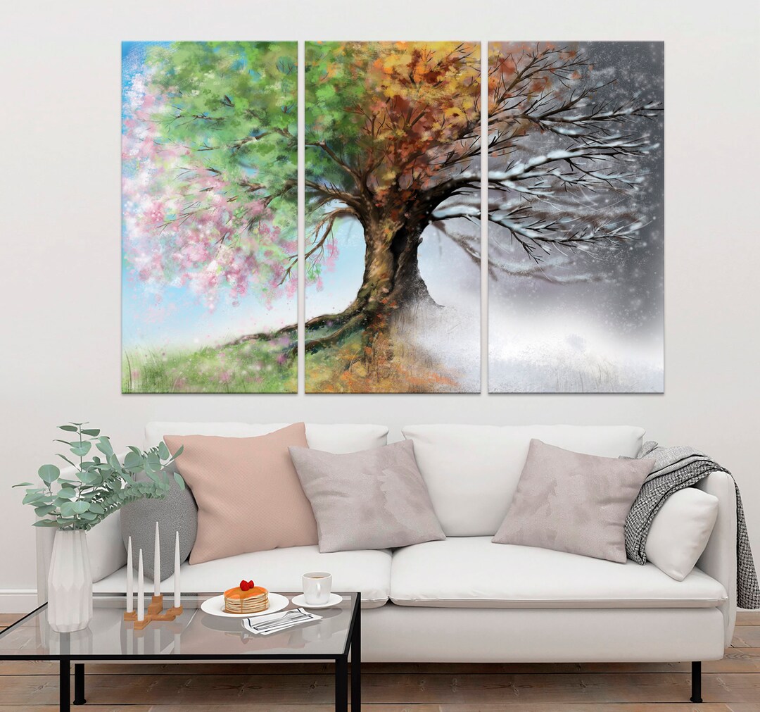 Tree Four Season Canvas Wall Art Colorful Tree Print 4 Seasons Abstract ...