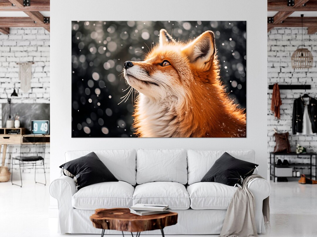 Red Fox in the Snow Canvas Wall Art Animal Print Winter Fox Kids Room ...