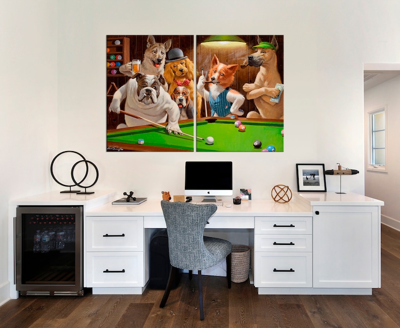 Dogs Playing Pool Canvas Wall Art Funny Gifts Dog Print Dog - Etsy