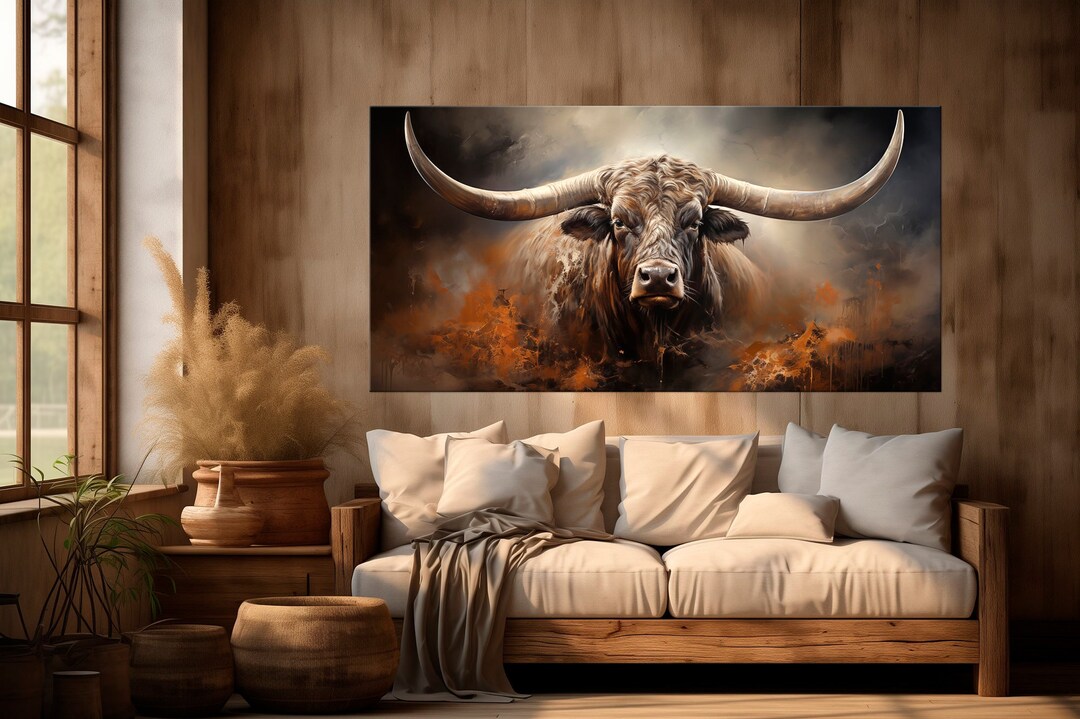 Longhorn Painting Canvas Art | Farmhouse Decor, Man Cave Print - Etsy