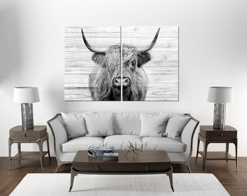 Highland Cow Print Farmhouse Decor Rustic Wall Art Cow Large - Etsy