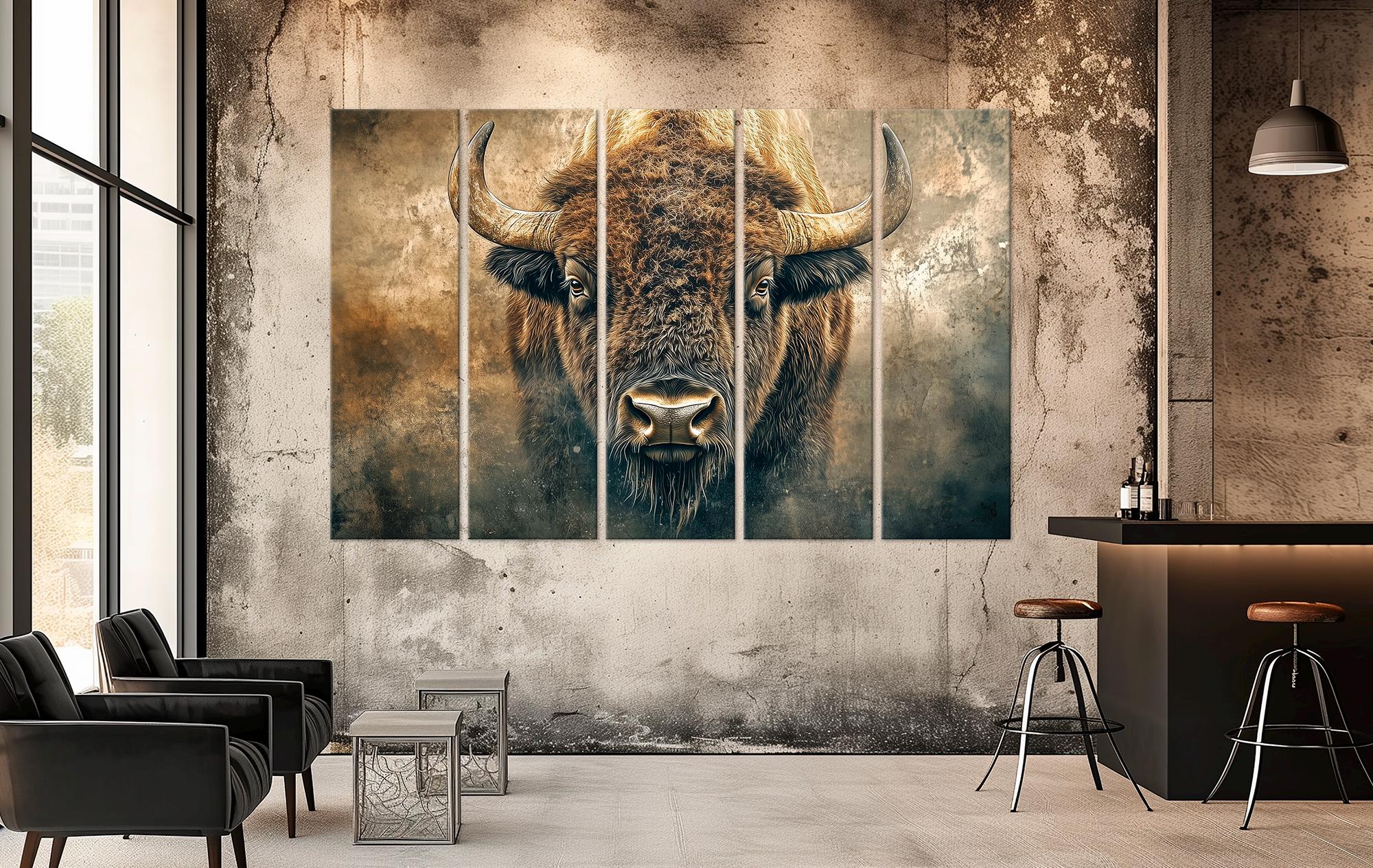 Bison Canvas Wall Art American Buffalo Print Bison Painting Rustic Wall ...