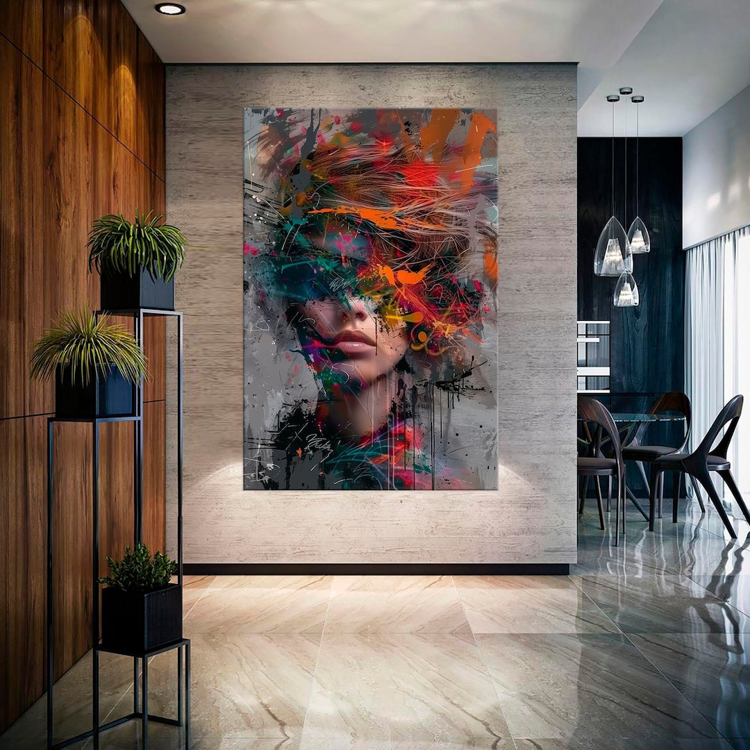 Abstract Canvas Wall Art Woman Painting Abstract Woman Portrait Print ...