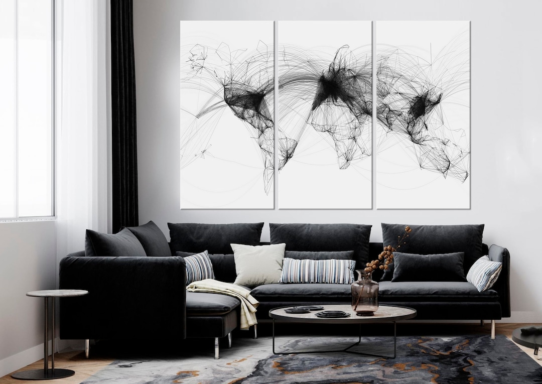 Flight Routes World Map Canvas Wall Art Aviation Map Print Flight Map ...