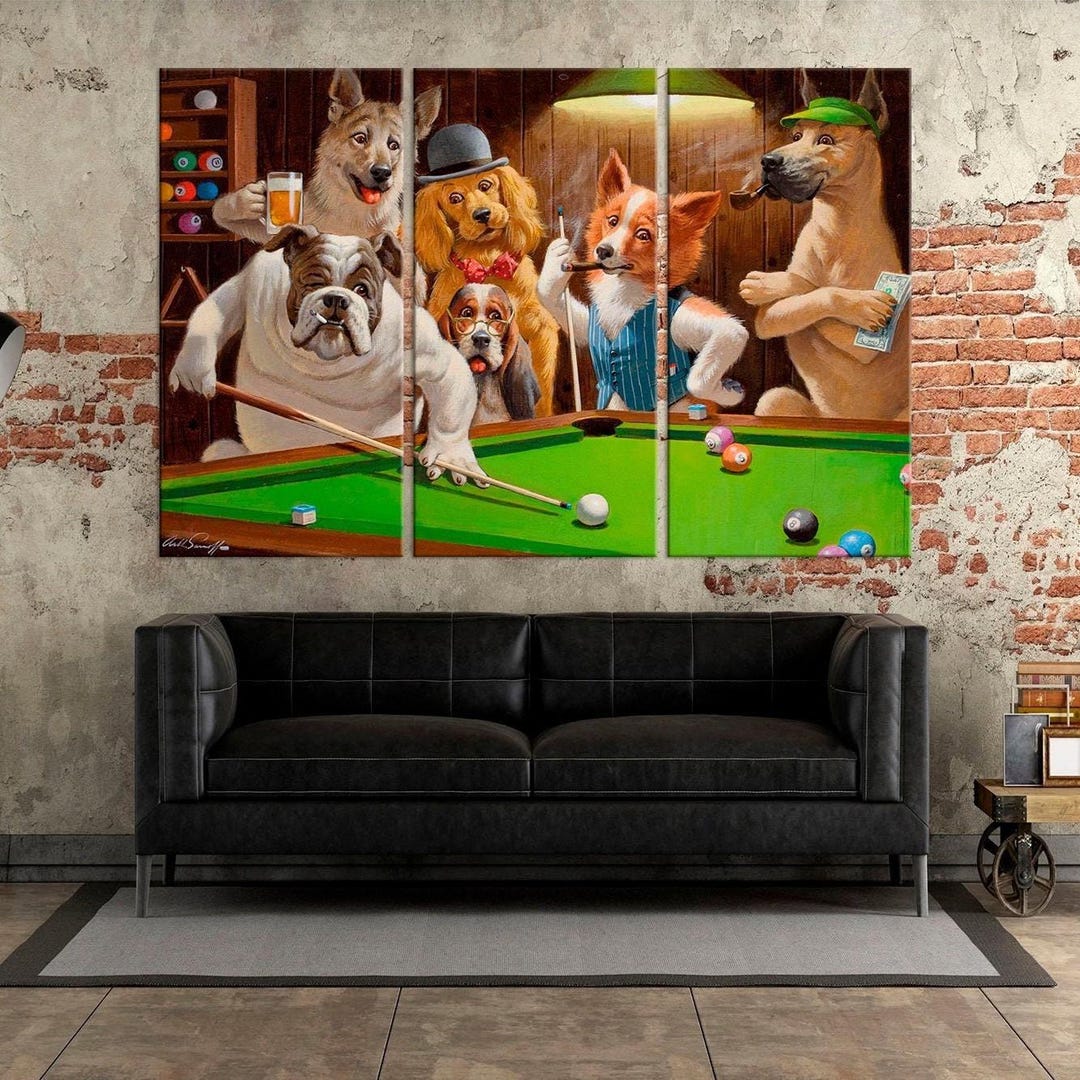 Dogs Playing Pool Canvas Wall Art Funny Gifts Dog Print Dog Home Decor ...