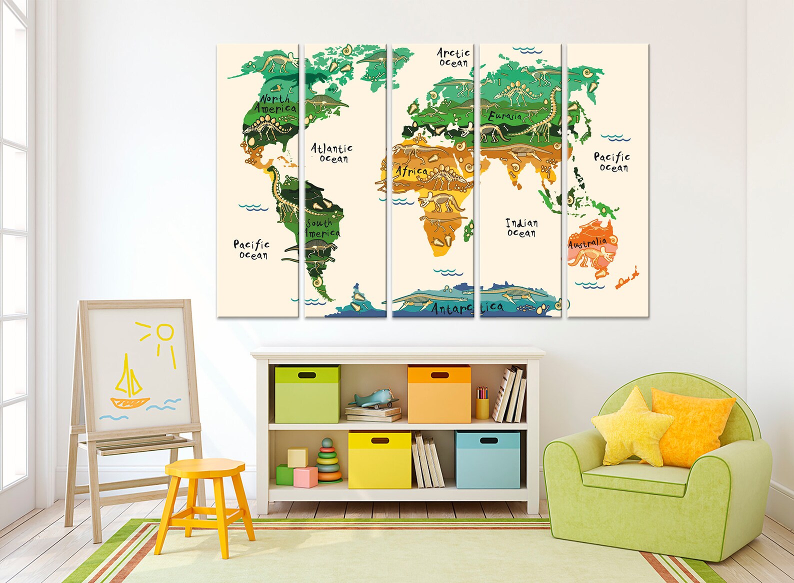 Dinosaurs Kids World Map Wall Art Dinosaurs Map Canvas Print - Etsy