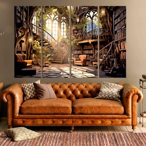 Fantasy Library Canvas Wall Art Library Painting Print Book Lover Gift ...