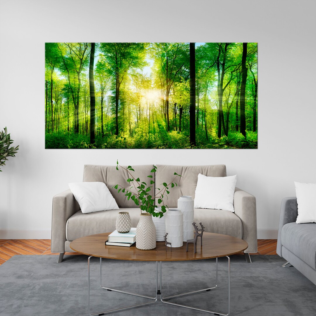 Forest Print Tree Wall Art Sunlight Forest Canvas Green Tree - Etsy