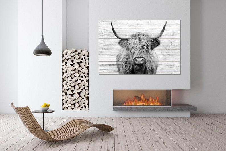 Highland Cow Print Farmhouse Decor Rustic Wall Art Cow Large Canvas Art ...
