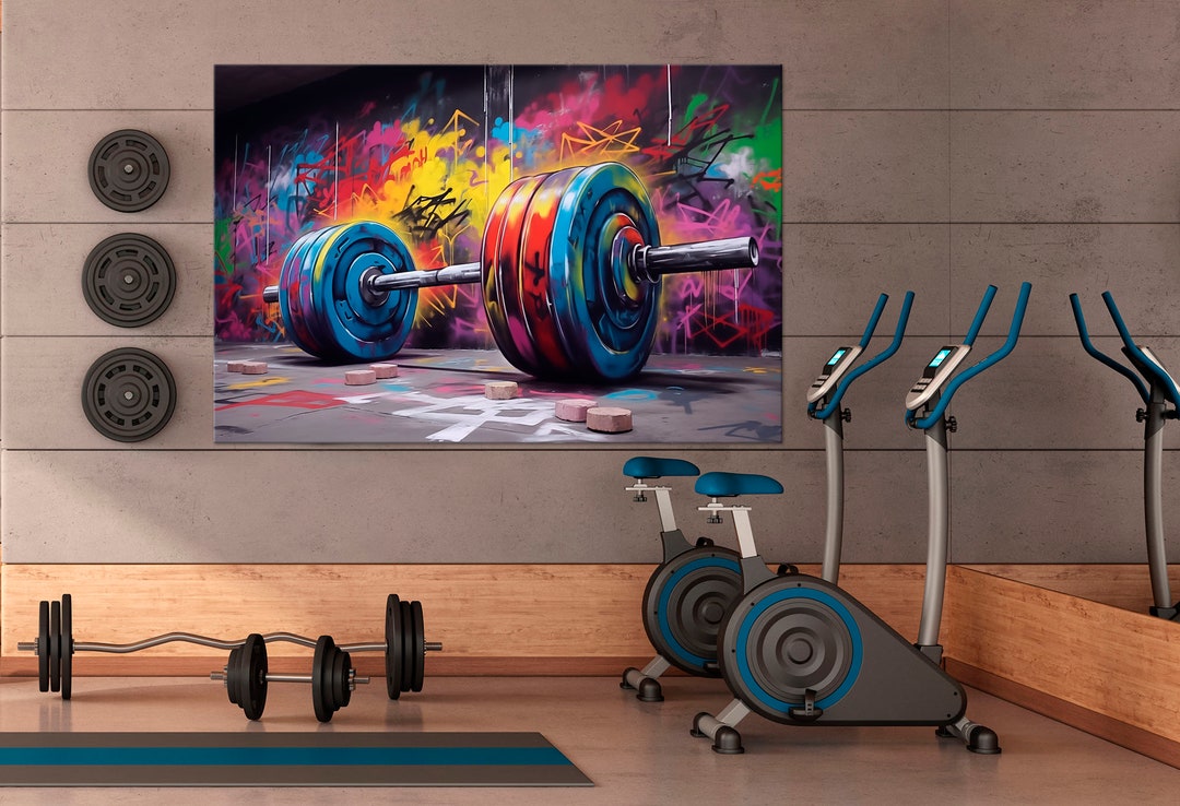 Gym Canvas Wall Art Barbell Graffiti Print Weightlifting Decor Sport ...