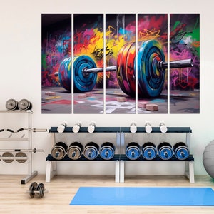 Gym Canvas Wall Art Barbell Graffiti Print Weightlifting Decor Sport ...
