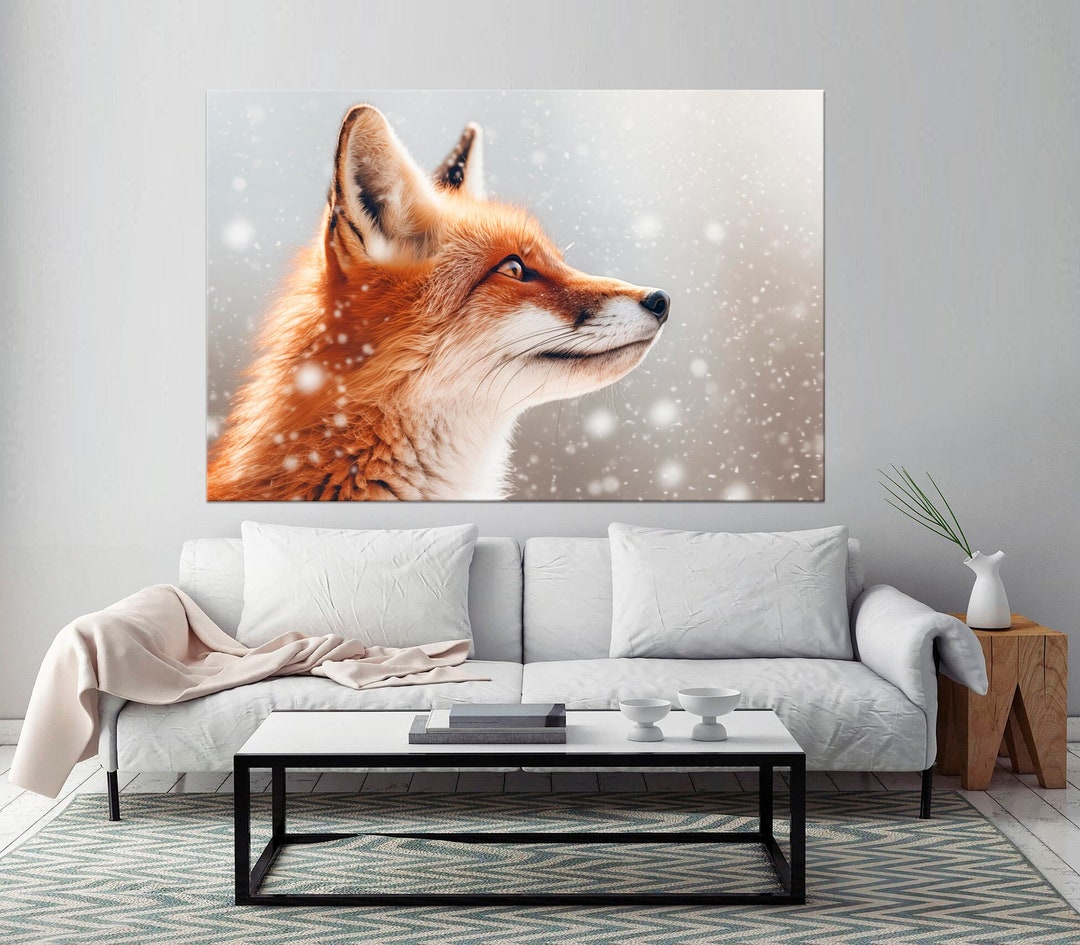 Snow Red Fox Canvas Wall Art Animal Print Fox Kids Room Decor Winter ...