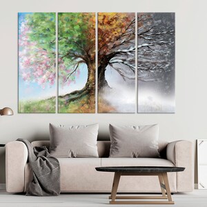 Tree Four Season Canvas Wall Art Colorful Tree Print 4 Seasons Abstract ...