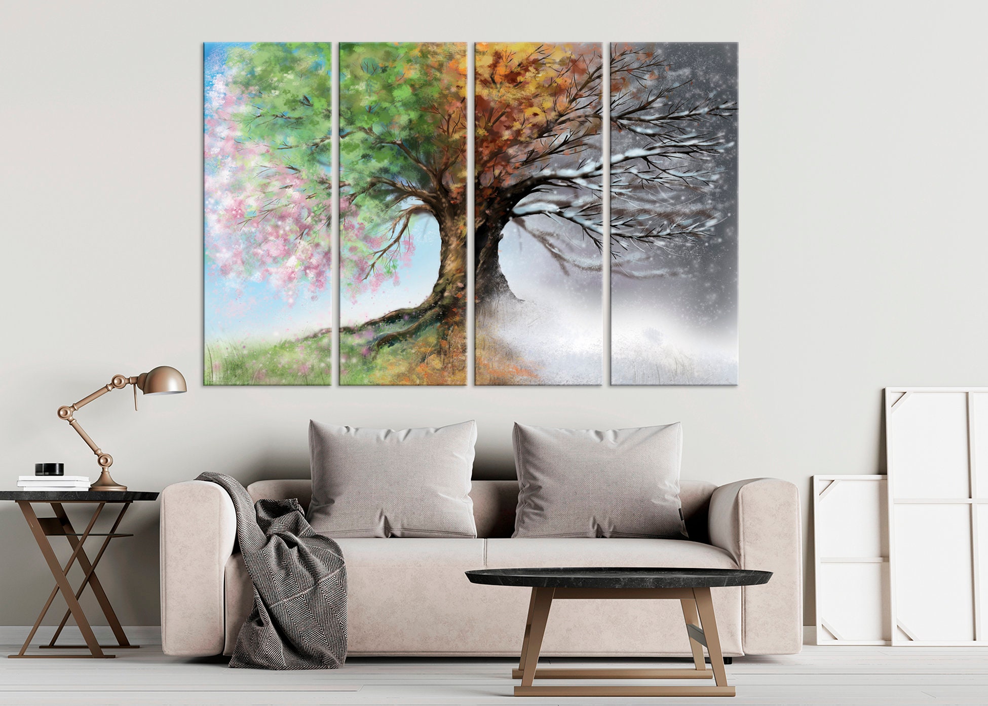 Tree Four Season Canvas Wall Art Colorful Tree Print 4 Seasons Abstract ...