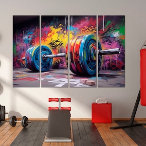 Gym Canvas Wall Art Barbell Graffiti Print Weightlifting Decor Sport ...