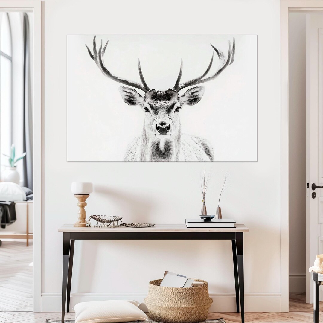 Deer Antlers Canvas Wall Art Buck Print White Tail Deer Painting Snow ...