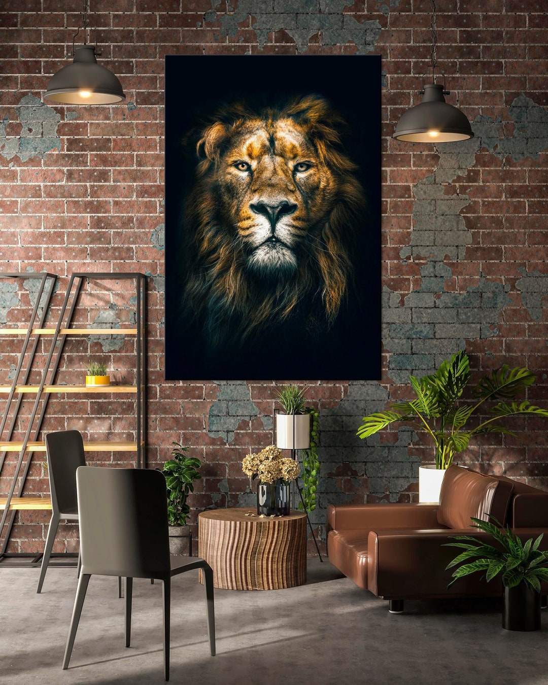 Lion Canvas Art Wild Animals Print Lion in the Dark Painting Lion Wall ...