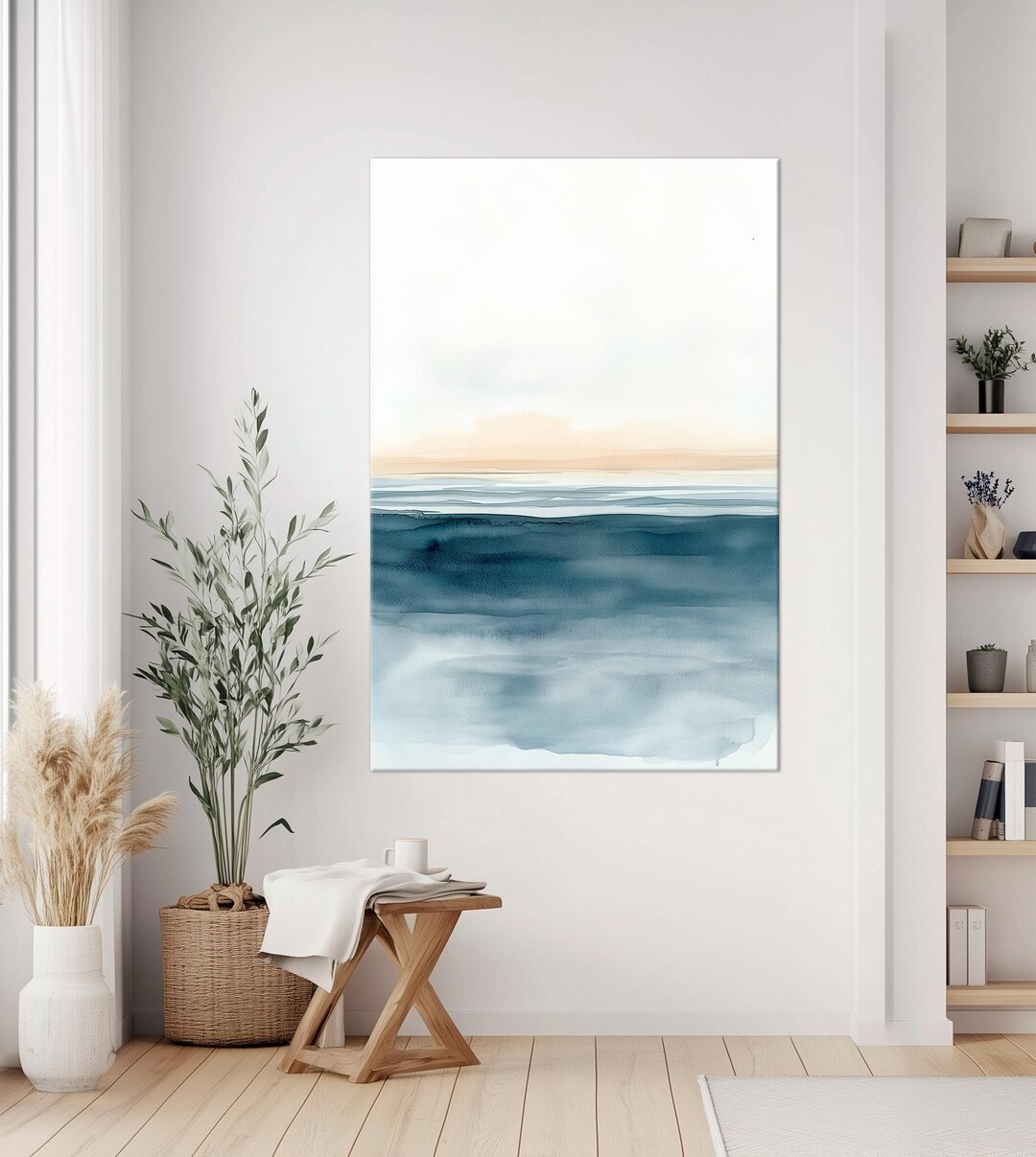 Abstract Watercolor Painting Calm Sea Canvas Wall Art Light Gray Blue ...