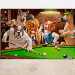 Dogs Playing Pool Canvas Wall Art Funny Gifts Dog Print Dog Home Decor ...