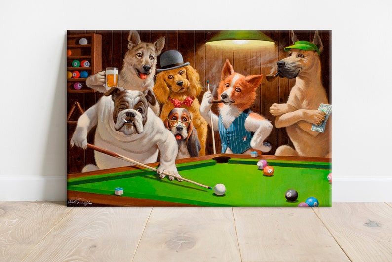 Dogs Playing Pool Canvas Wall Art Funny Gifts Dog Print Dog - Etsy