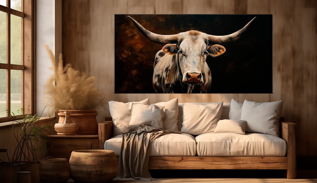 Texas Longhorn Canvas Wall Art Bull print Farmhouse Decor Cow Painting ...