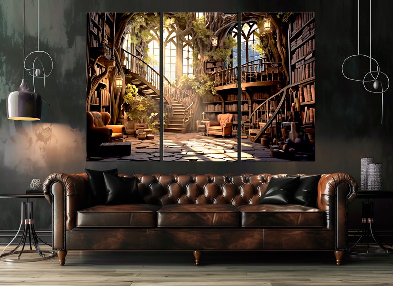 Fantasy Library Canvas Wall Art Library Painting Print Book Lover Gift ...