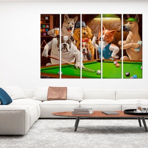 Dogs Playing Pool Canvas Wall Art Funny Gifts Dog Print Dog Home Decor ...
