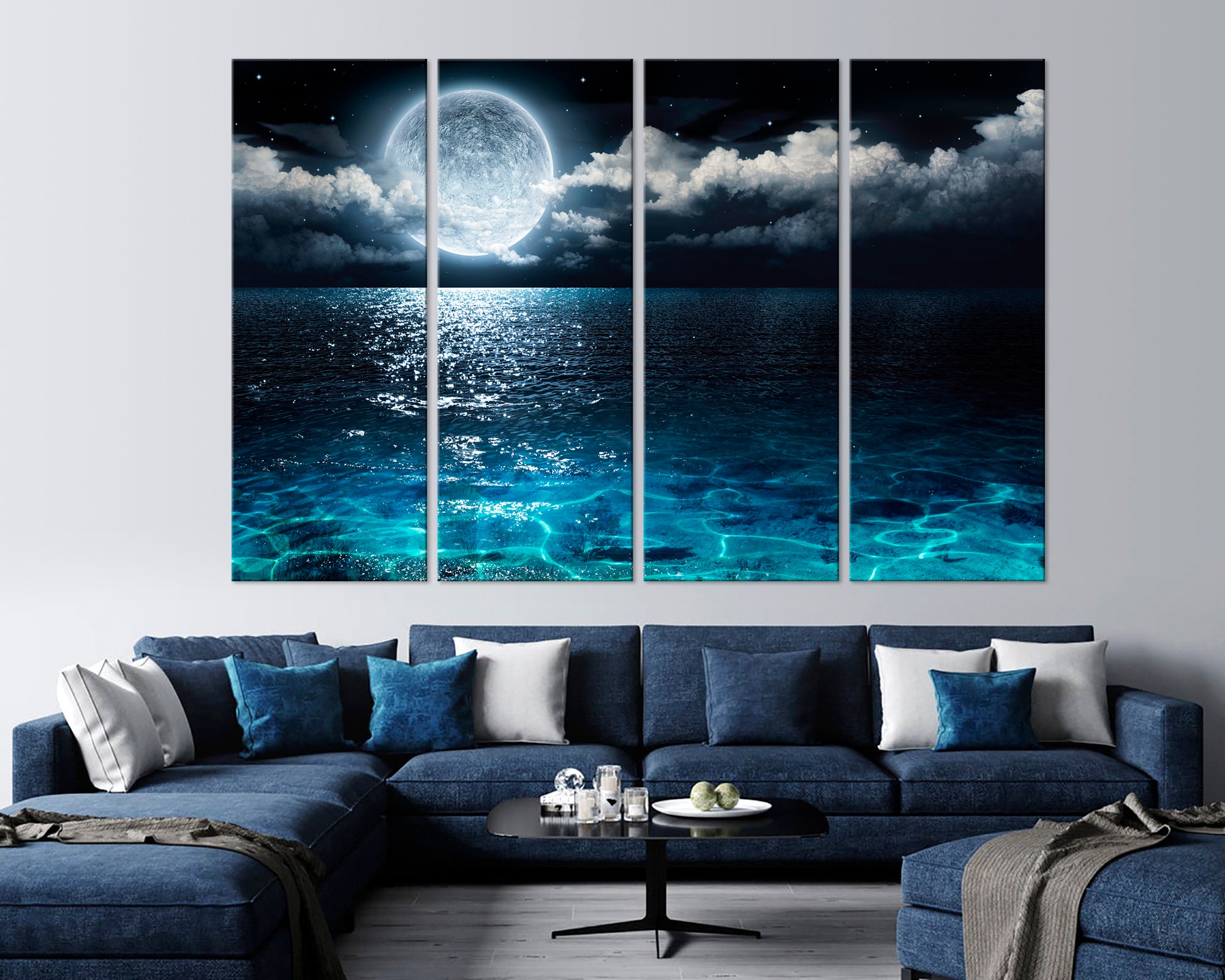 Moon Canvas Wall Art Full Moon Wall Decor Moon over the sea | Etsy