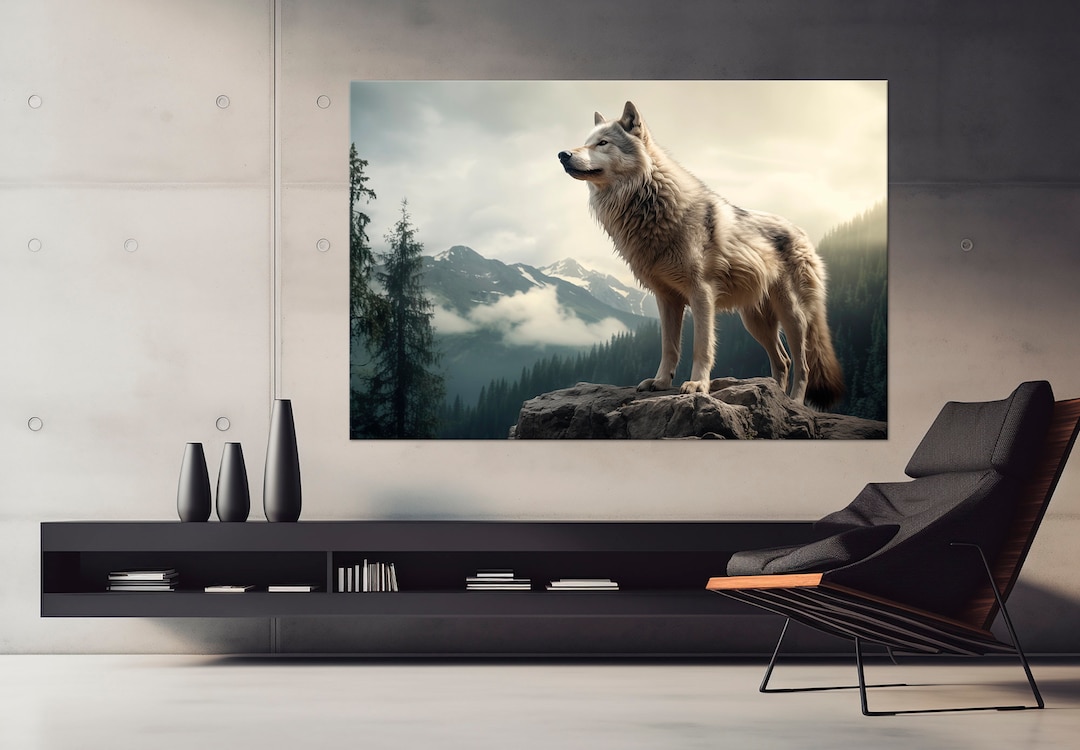 Wolf Canvas Wall Art Wildlife Print Animal Man Cave Decor Wolf Painting ...
