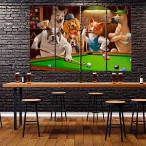 Dogs Playing Pool Canvas Wall Art Funny Gifts Dog Print Dog Home Decor ...