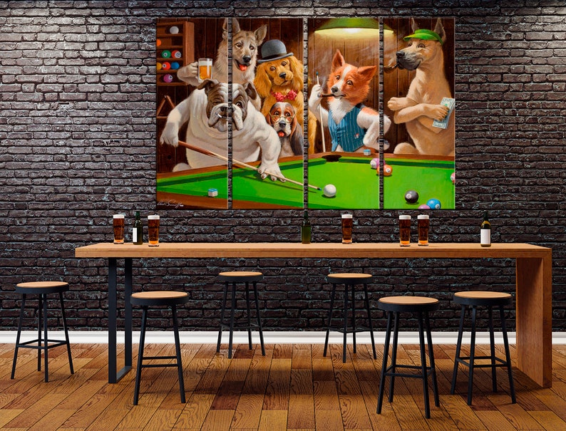 Dogs Playing Pool Canvas Wall Art Funny Gifts Dog Print Dog - Etsy