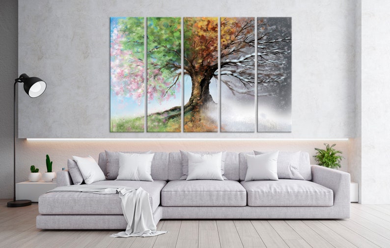 Tree Four Season Canvas Wall Art Colorful Tree Print 4 Seasons - Etsy