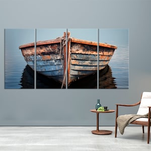 Rustic Wooden Boat Canvas Wall Art Boat on the Water Print Lake House ...
