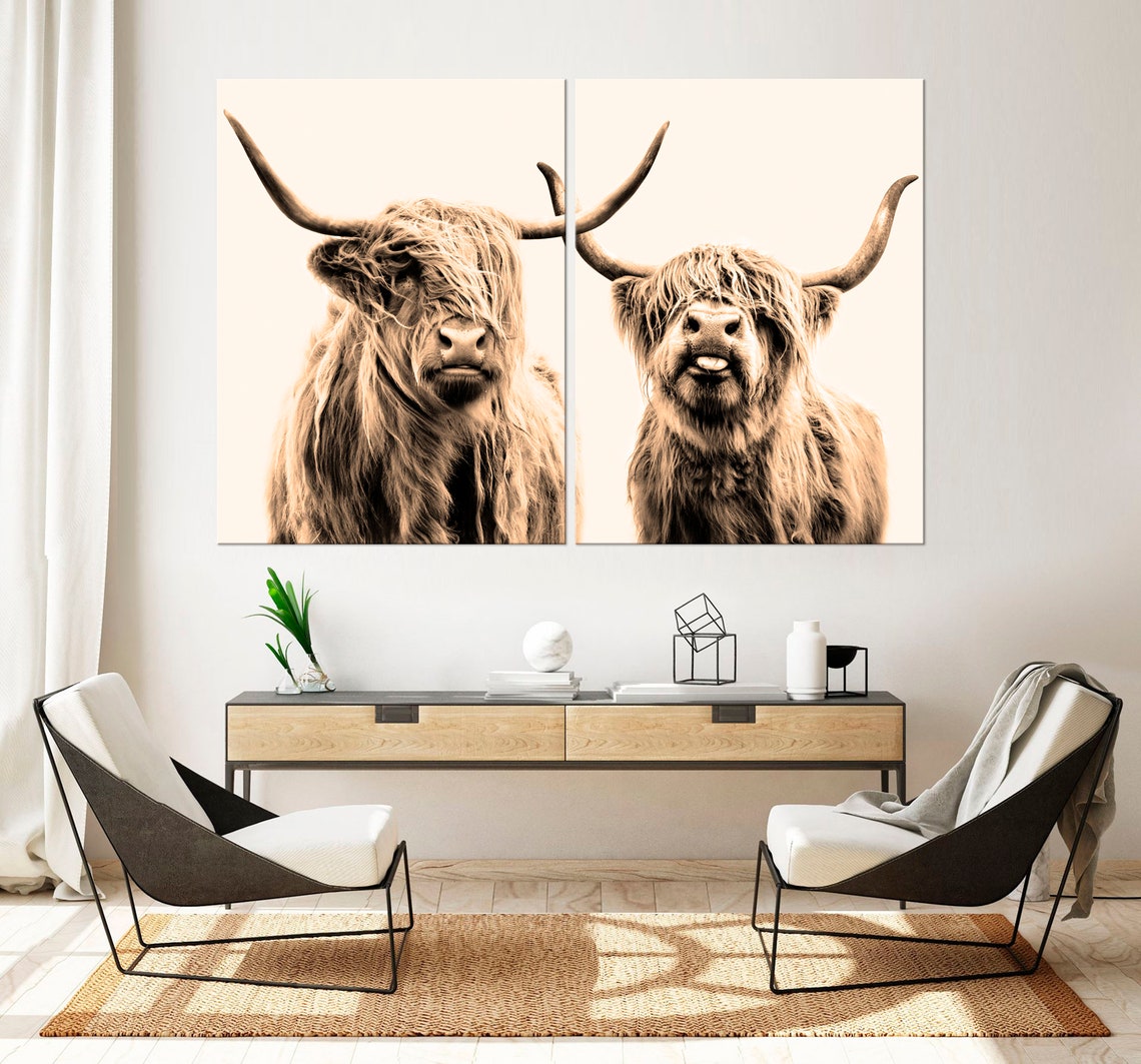 Highland Cow Canvas Wall Art Farmhouse Decor Cow Brown Cow - Etsy