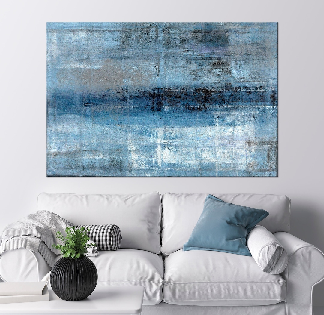 Abstract Canvas Art Blue Gray Painting Print Fashion Wall Decor Modern ...