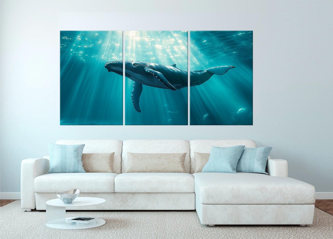 Whale Canvas Wall Art Blue Whale Painting Print Kids Room Decor ...