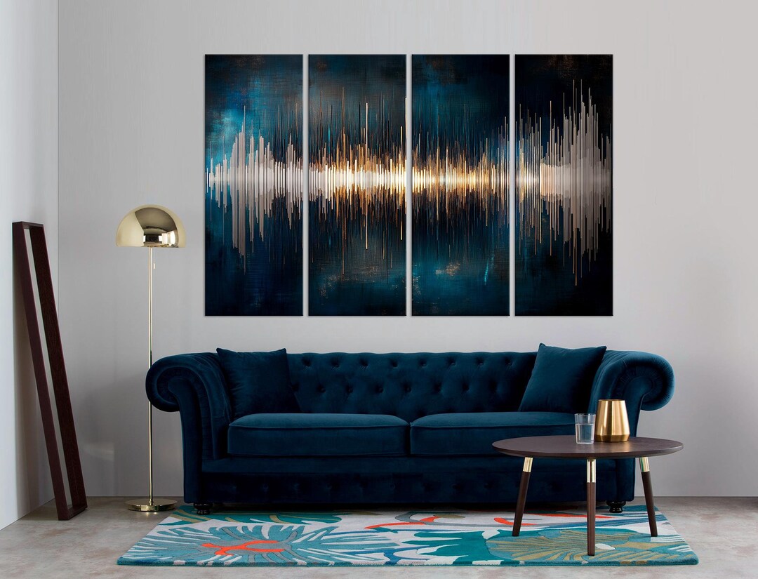 Abstract Soundwave Canvas Wall Art Music Print Navy Blue Living Room ...