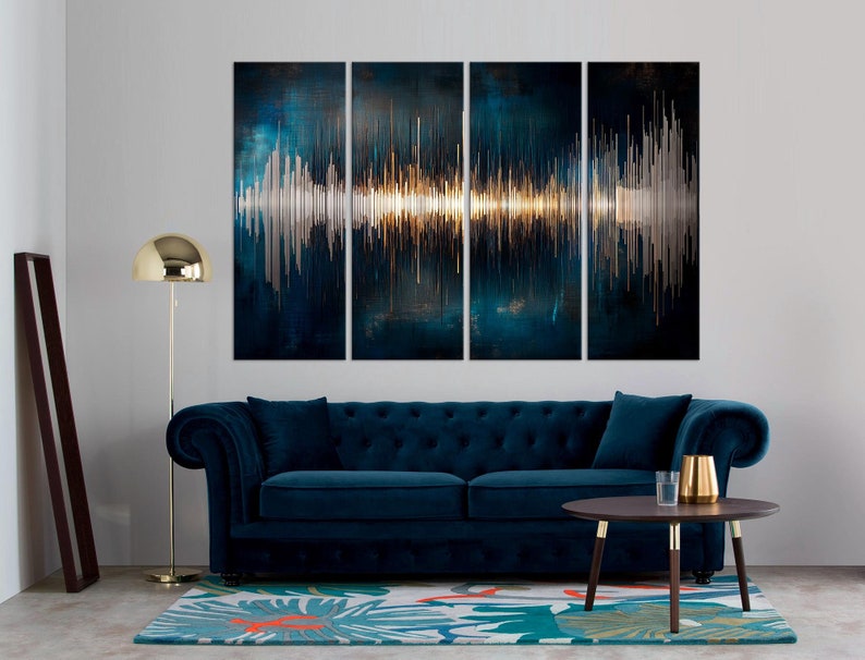 Abstract Soundwave Canvas Wall Art Music Print Navy Blue Living Room ...