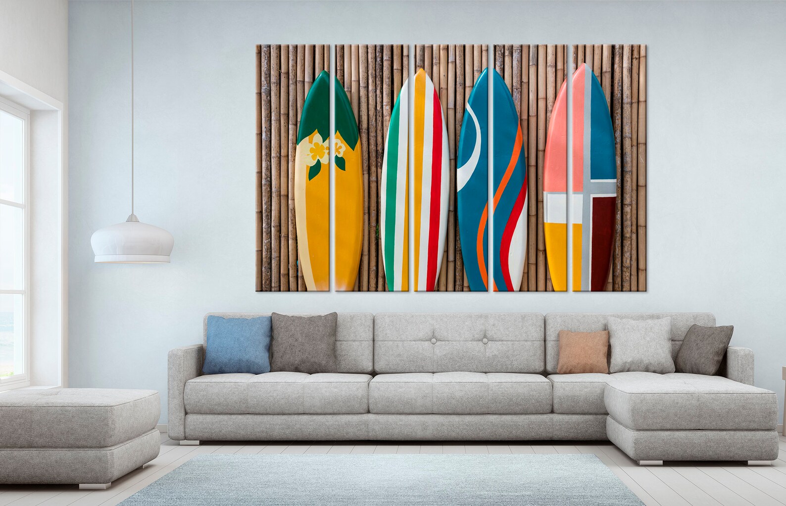 Colorful surfboards on bamboo wall Large Canvas Art Surfboard | Etsy