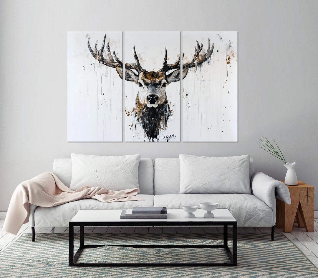 Deer Antlers Canvas Wall Art Buck Print Abstract Deer Painting Snow ...