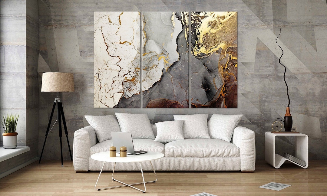 Grey and Gold Marble Texture Canvas Print, Abstract Wall Art - Etsy